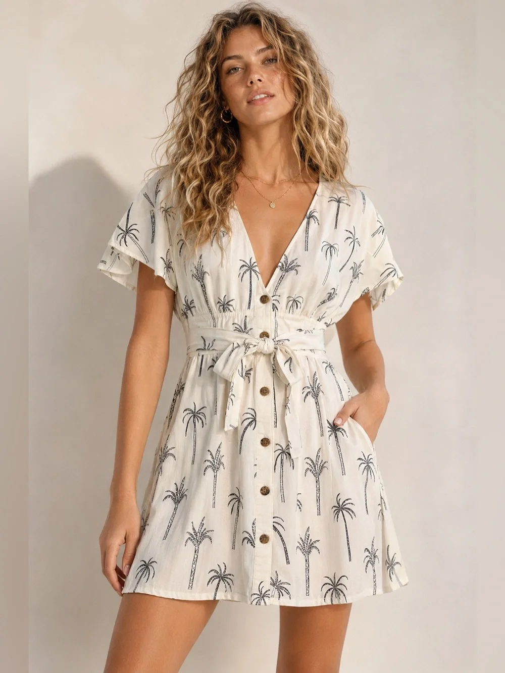 Marine Layer | Dresses | Marine Layer Camila Palm Tree Button Front ...